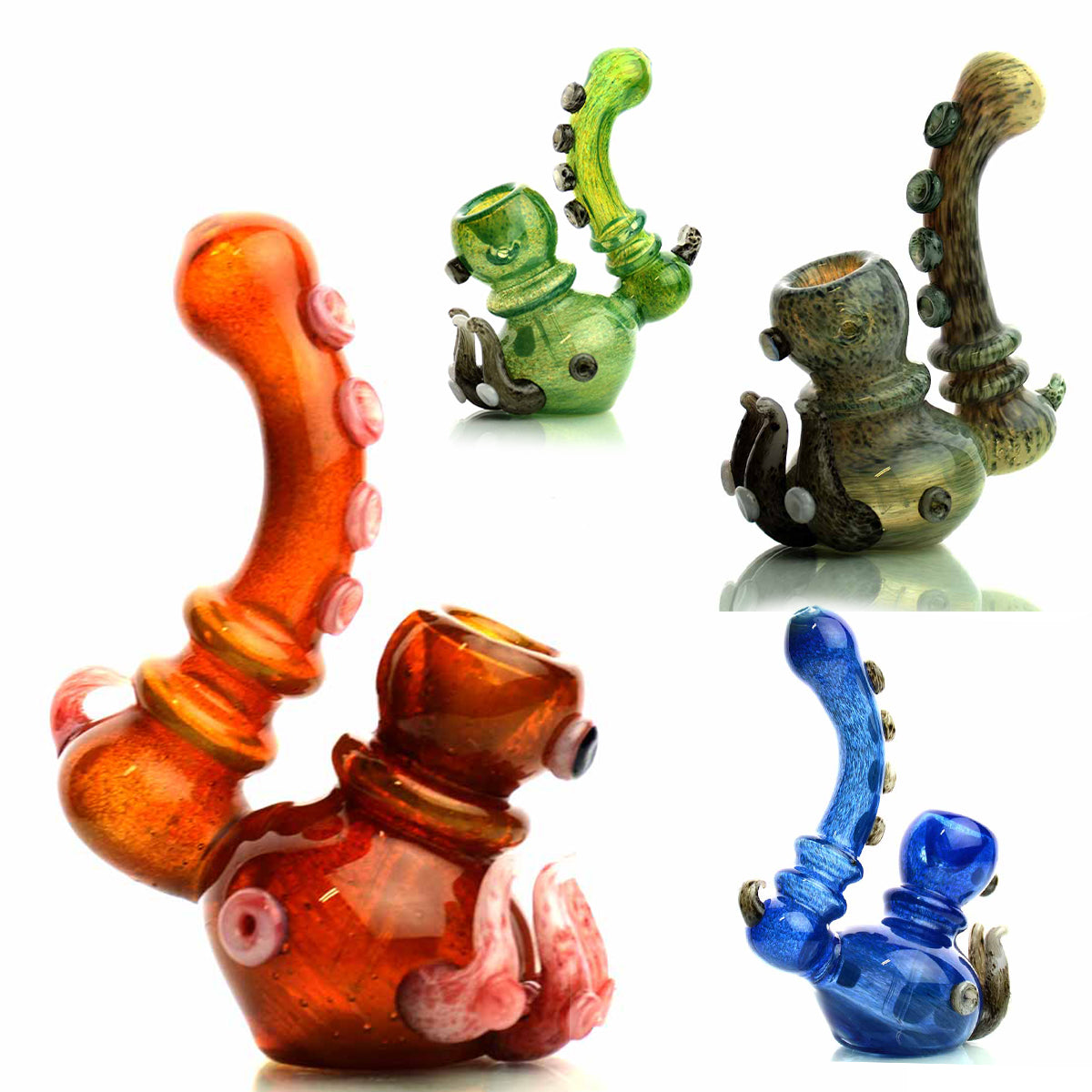 6" Bubbler Water Pipe Multi Horns and Knockers Art